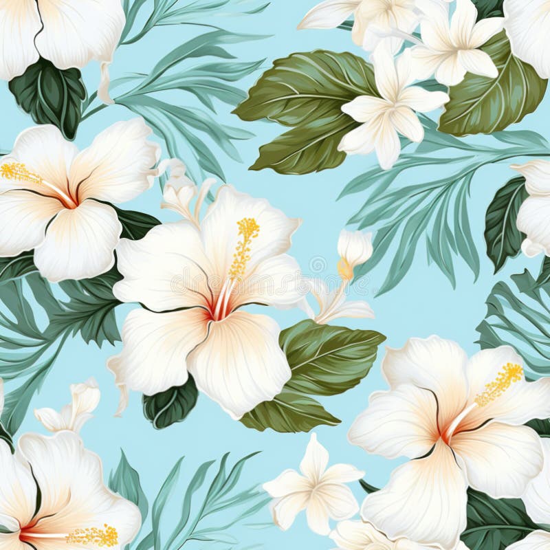 Exotic Hibiscus Flowers Intertwined in a Seamless Pattern Stock ...