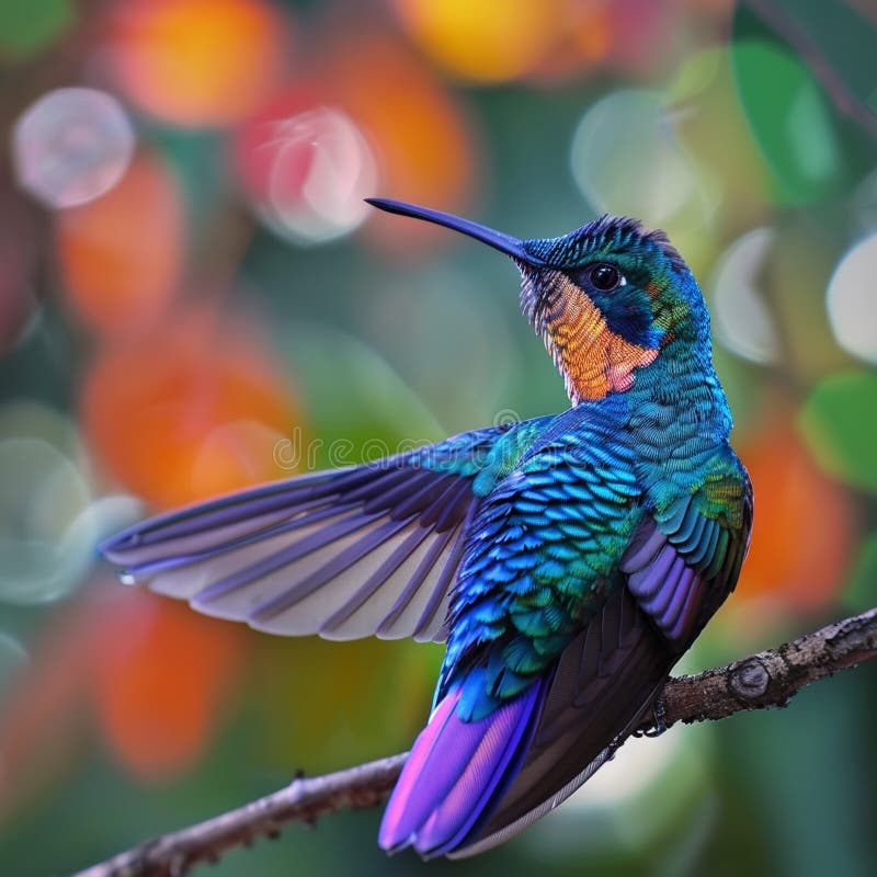 Exotic Hummingbird Bird with Iridescent Tropical Wings Stock ...