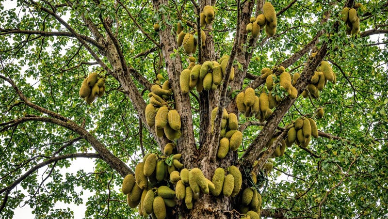 Exotic Jackfruit Tree with Large Green Fruits Against Lush Foliage ...