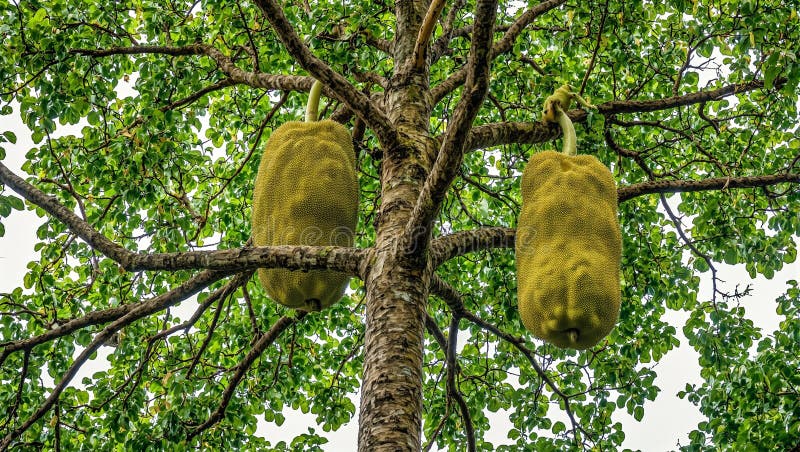 Exotic Jackfruit Tree with Large Green Fruits Against Lush Foliage ...