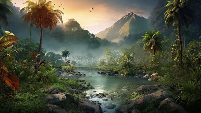 Exotic Landscape, Palm Trees Mountains. Generative AI Stock ...