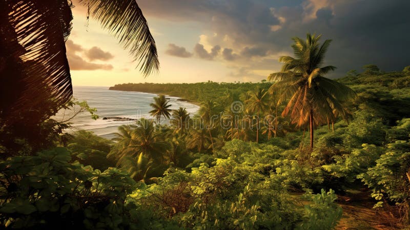 Exotic Landscape, Palm Trees Mountains. Generative AI Stock ...