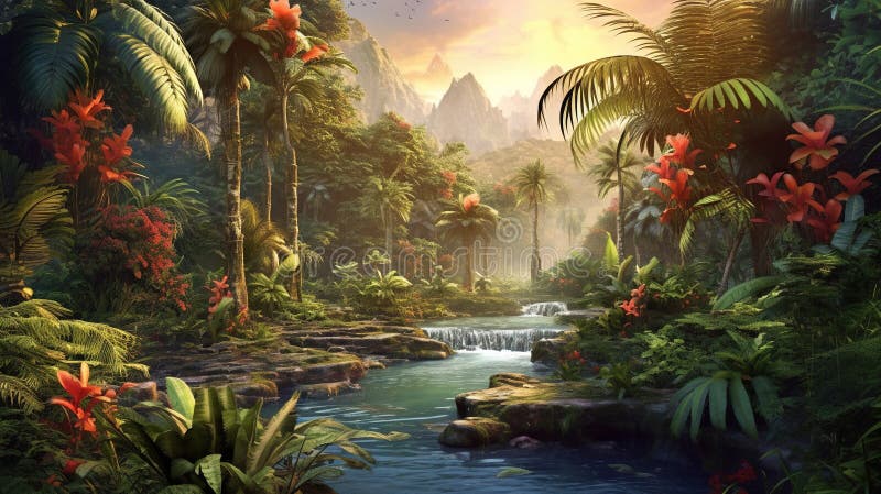 Exotic Landscape, Palm Trees Mountains. Generative AI Stock ...