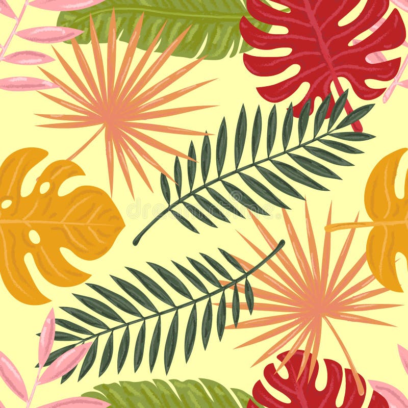 Exotic Leaves Concept Seamless Pattern. Vector Hand Drawn Illustration ...