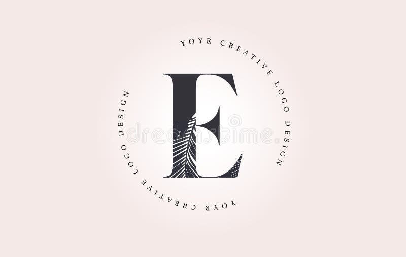Exotic Letter E Logo with Palm Tree Leaf Pattern Texture Design Logo ...
