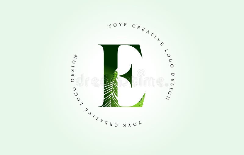 Exotic Letter E Logo with Palm Tree Leaf Pattern Texture Design Logo ...