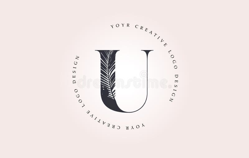 Exotic Letter U Logo with Palm Tree Leaf Pattern Texture Design Logo ...