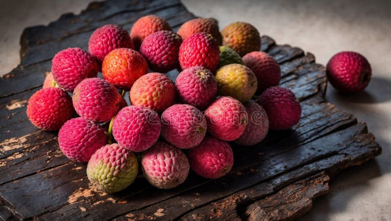 Exotic Lychee Fruits on Dark Rustic Surface. Stock Image - Image of ...
