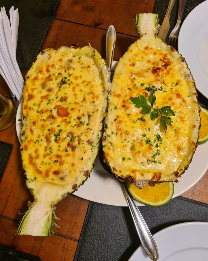 Exotic Meal, Risotto with Cheese Gratin, Served Inside a Pineapple in a ...