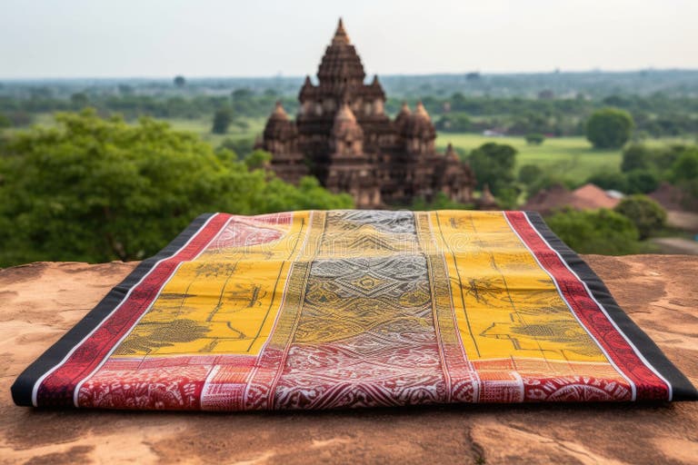 Exotic Patterned Yoga Mat, with View of Ancient Temple in the ...