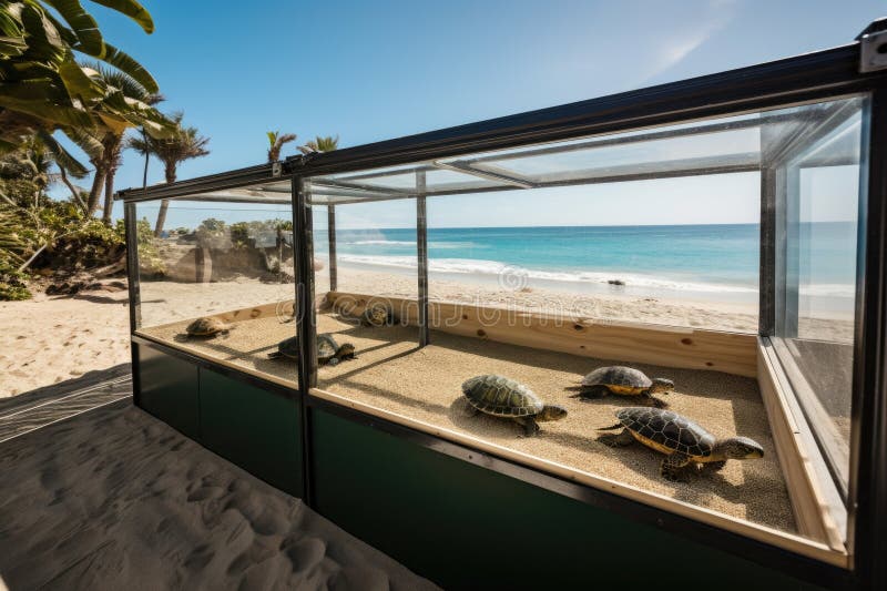 Exotic Pet Habitat with View of the Ocean or Beach Stock Illustration ...