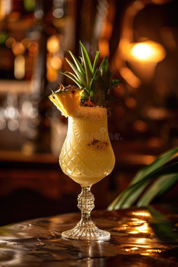 Exotic Pineapple Cocktail in Elegant Glass at Ambient Bar Stock ...