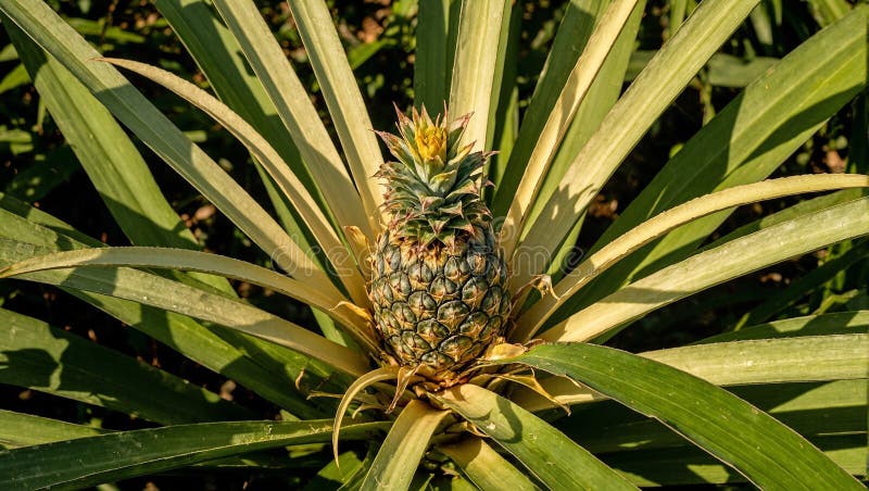 Exotic Pineapple Plant with Ripe Fruit Under the Sun Stock Illustration ...