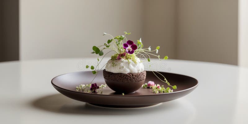 Exotic Plate Presentations Dessert Served in a Chocolate Sphere Stock ...
