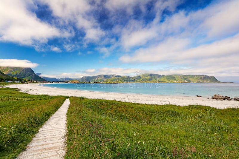 The Ramberg Beach at Lofoten Islands, Norway Stock Photo - Image of ...