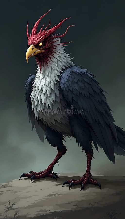 Exotic Red-crested Bird with Sharp Features Standing in a Surreal ...