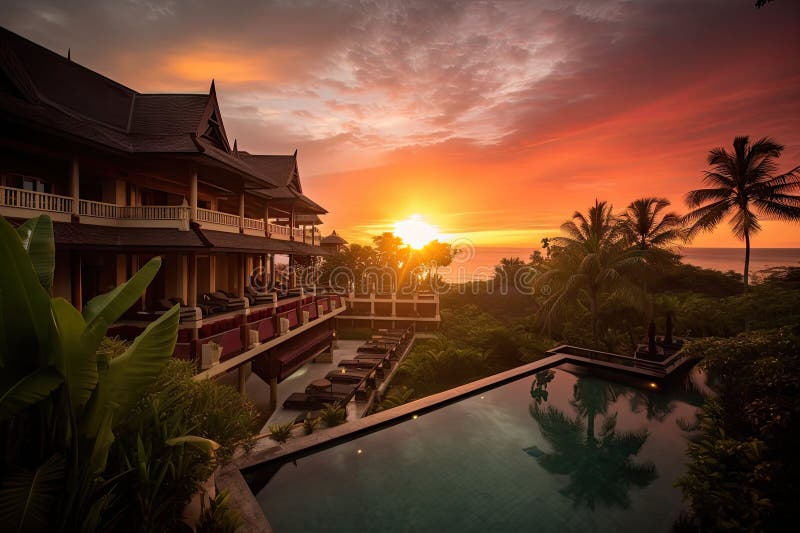 Exotic Resort, with Picturesque Views of the Sun Setting Over the Ocean ...
