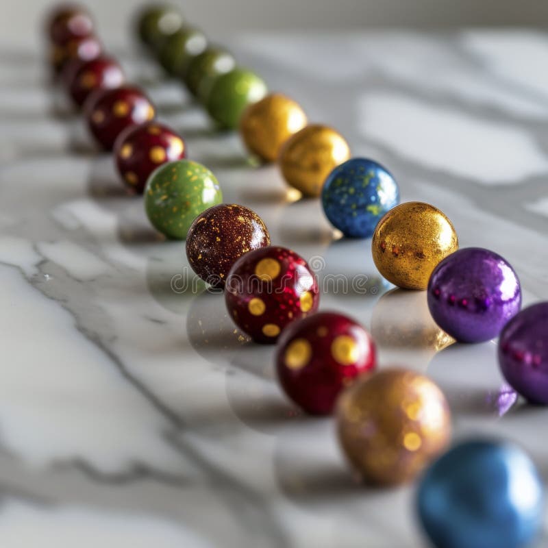 Exotic Rows of Multi-colored Balls of Chocolate Treats on a Marble ...