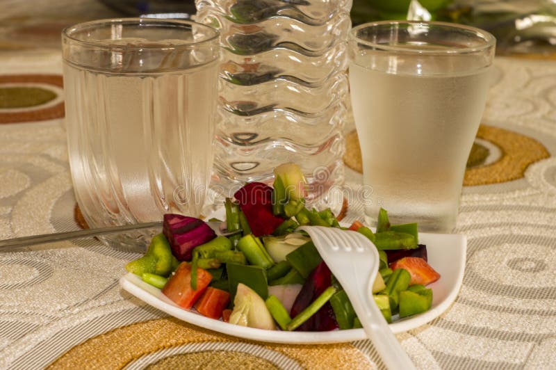 Exotic salad and water stock image. Image of fresh, appetizer - 35797903