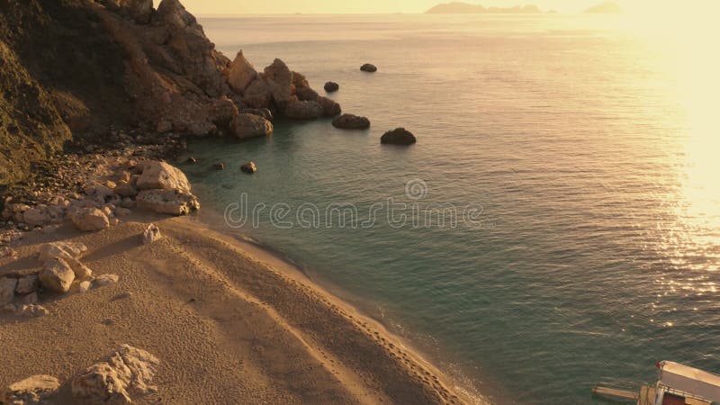 Exotic Sea Beach at Sunset. Boat on Sea Water. Stock Footage - Video of ...