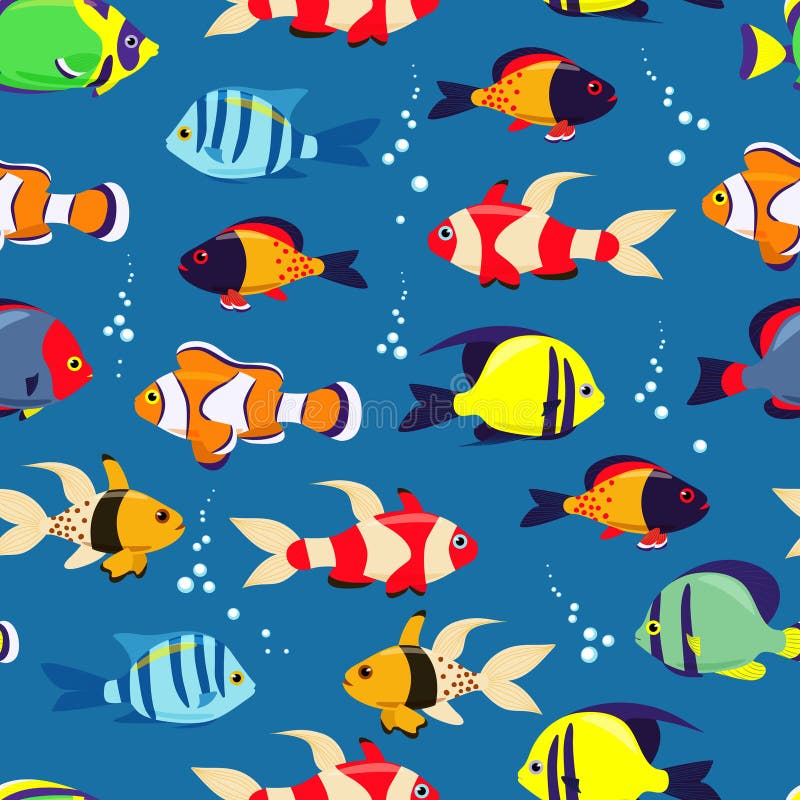 Exotic Sea Fish Seamless Pattern. Sea Fish in Flat Style Stock Vector ...
