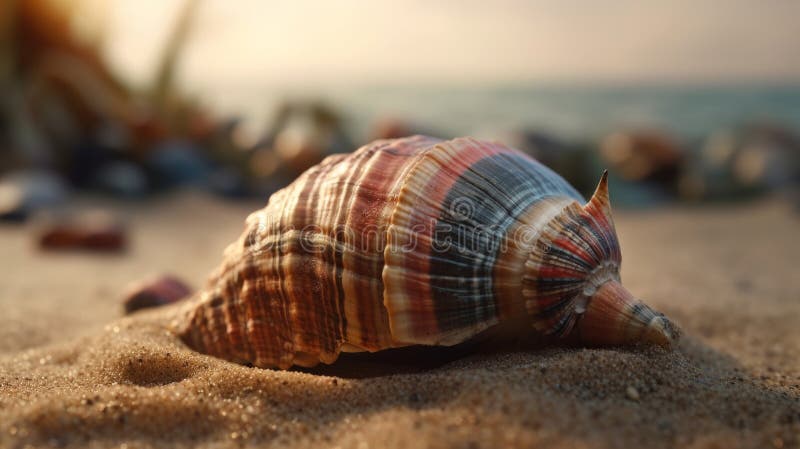 Exotic Seashell Lies on the Sand. Generative AI Stock Illustration ...