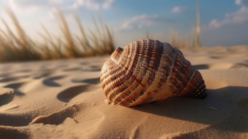 Exotic Seashell Lies on the Sand. Generative AI Stock Illustration ...