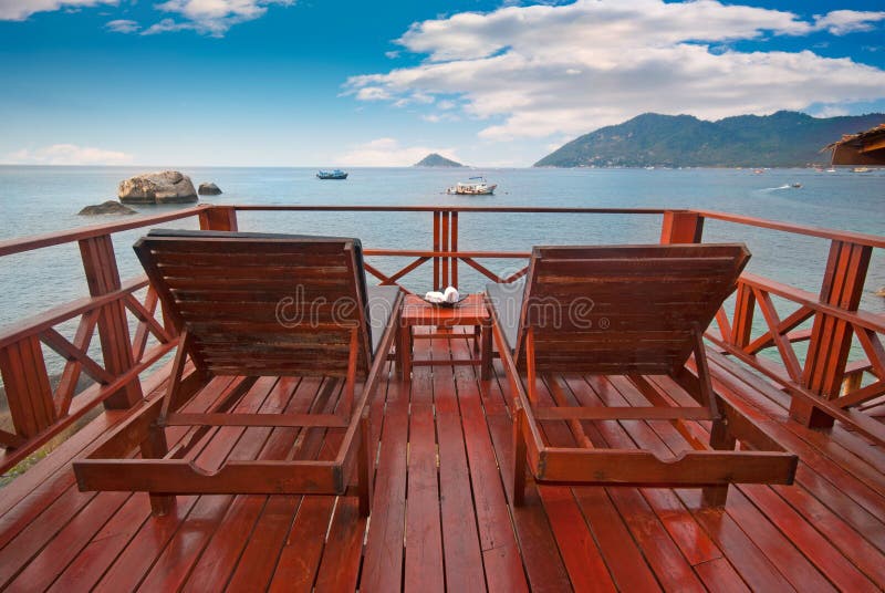 Exotic Seaside Terrace with Beautiful Sea View Stock Image - Image of ...