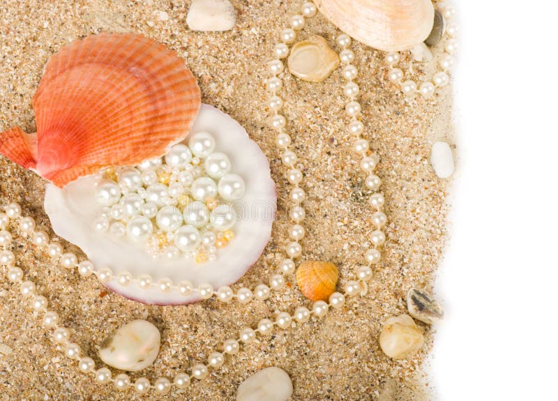 Exotic Shell and Pearls on Sand Stock Image - Image of isolated, relax ...