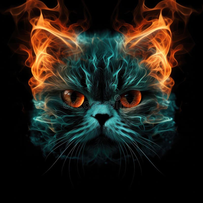 Exotic Shorthair Face Shape in Fire on Black Background. Generative AI ...