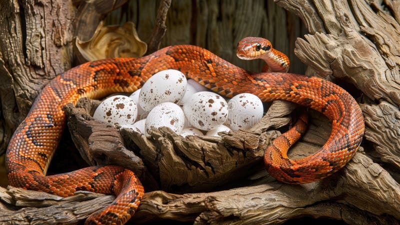 An Exotic Snake Elegantly Coiled Around White Eggs, Accentuating Its ...