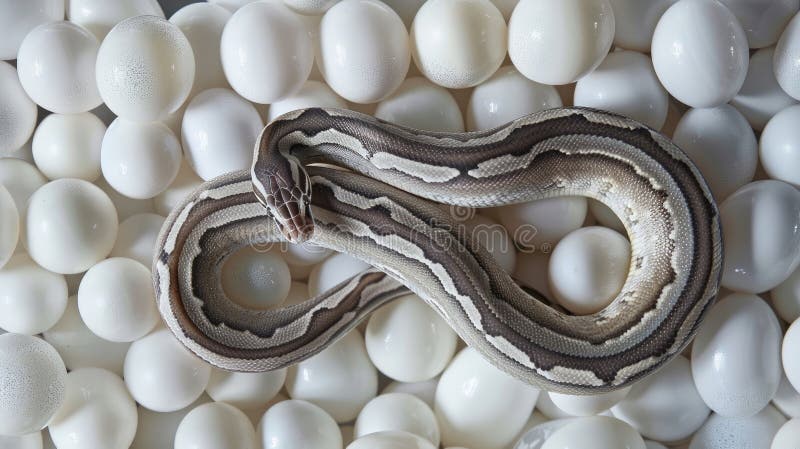 An Exotic Snake Elegantly Coiled Around White Eggs, Accentuating Its ...