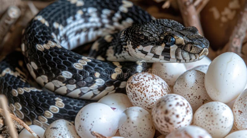 An Exotic Snake Elegantly Coiled Around White Eggs, Accentuating Its ...