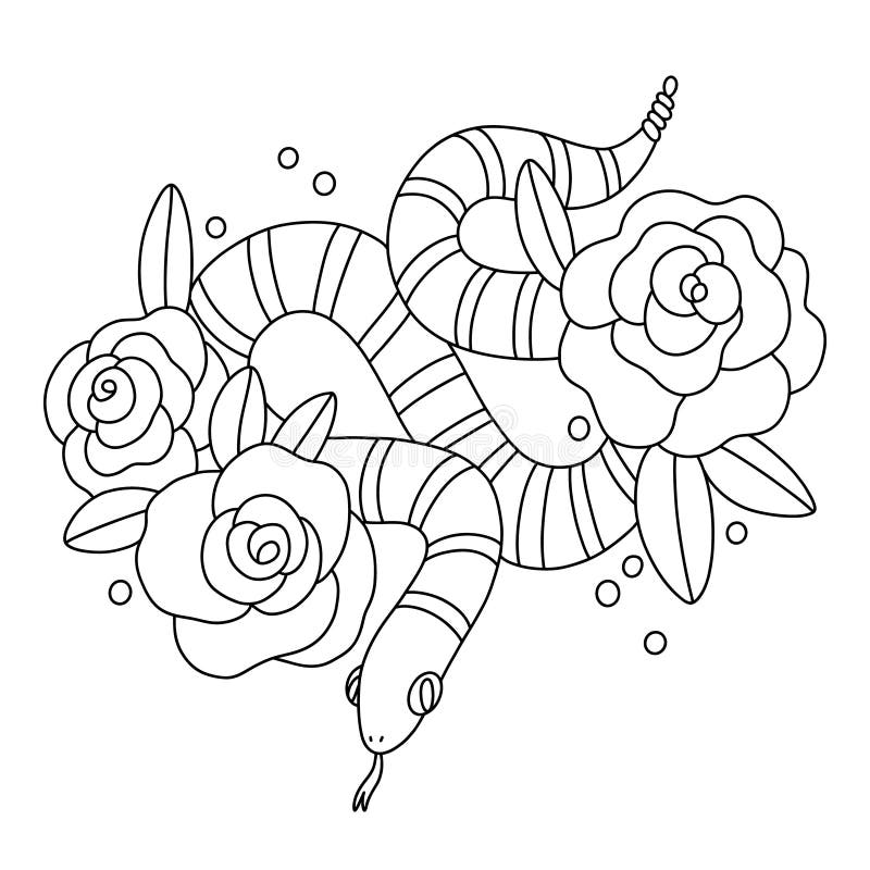 Snake and roses tattoo stock vector. Illustration of rose - 167249305