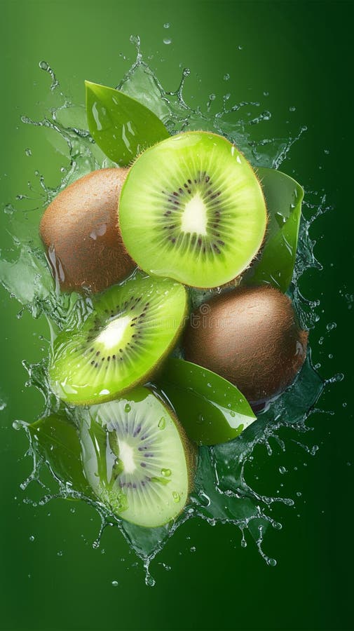 Exotic Splash Kiwi Fruit Surrounded by Lively Water Droplets Stock ...