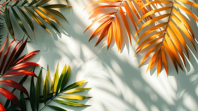 Exotic Summer Vibes: Colorful Riskus Leaves in Sunlight on White ...