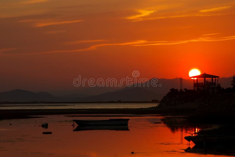 Exotic Sunset stock image. Image of moored, coastal, golden - 9443839