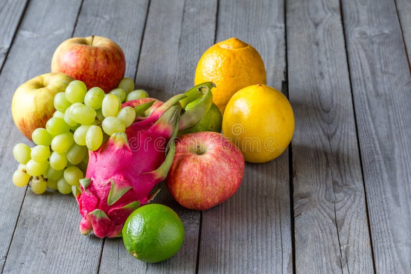 Exotic and Traditional Fruits on a Wooden Table Stock Photo - Image of ...