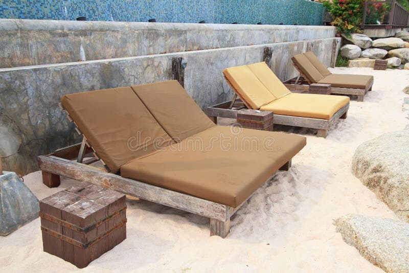 Exotic Tropical Beach beds stock photo. Image of bungalow - 27564118