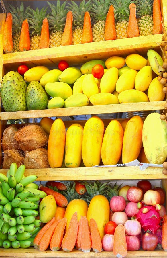Exotic Tropical Fruits Collage Display Window Shop, Asia Stock Photo ...