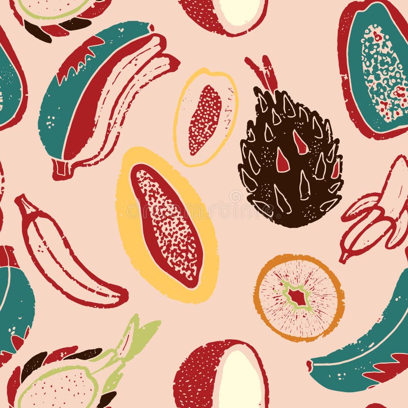 Exotic Tropical Fruits Texture Stylized Seamless Pattern Stock ...