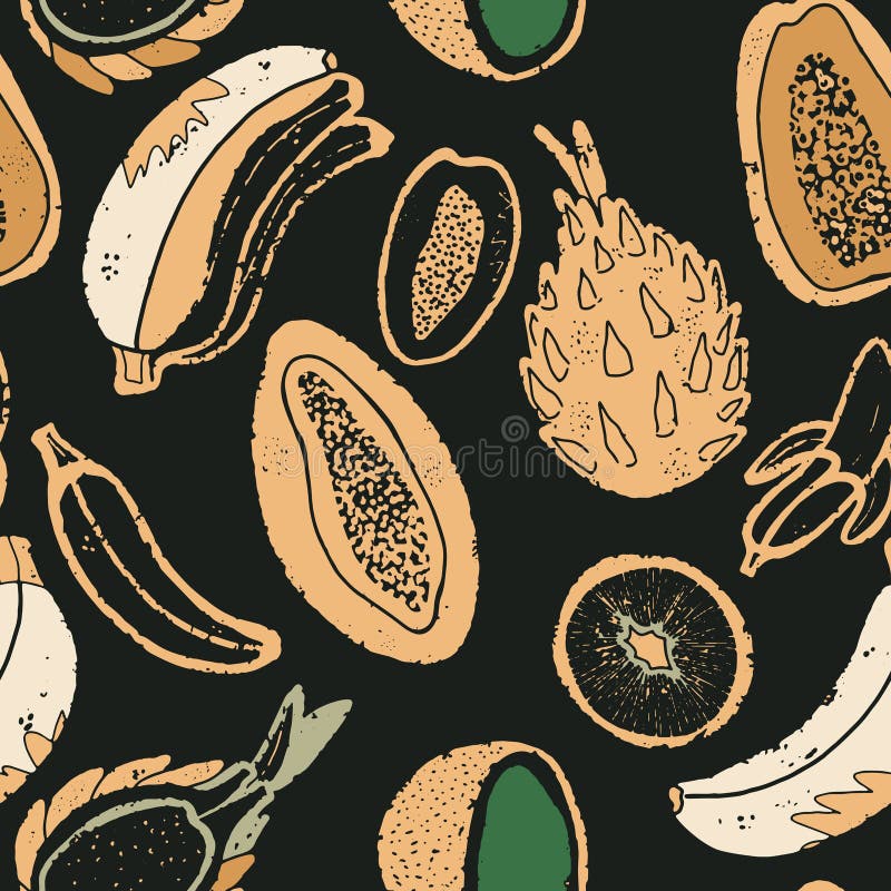 Exotic Tropical Fruits Texture Stylized Seamless Pattern Stock Vector ...