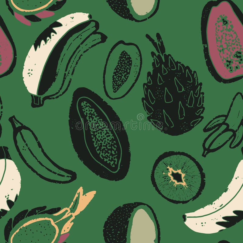 Exotic Tropical Fruits Texture Stylized Seamless Pattern Stock Vector ...
