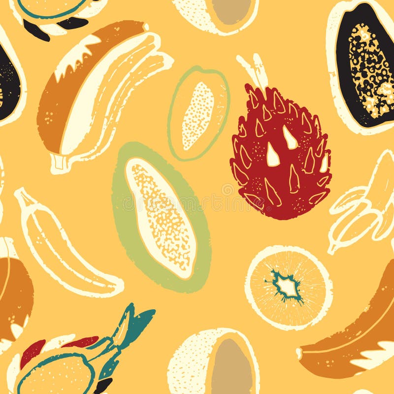 Exotic Tropical Fruits Texture Stylized Seamless Pattern Rapport Stock ...