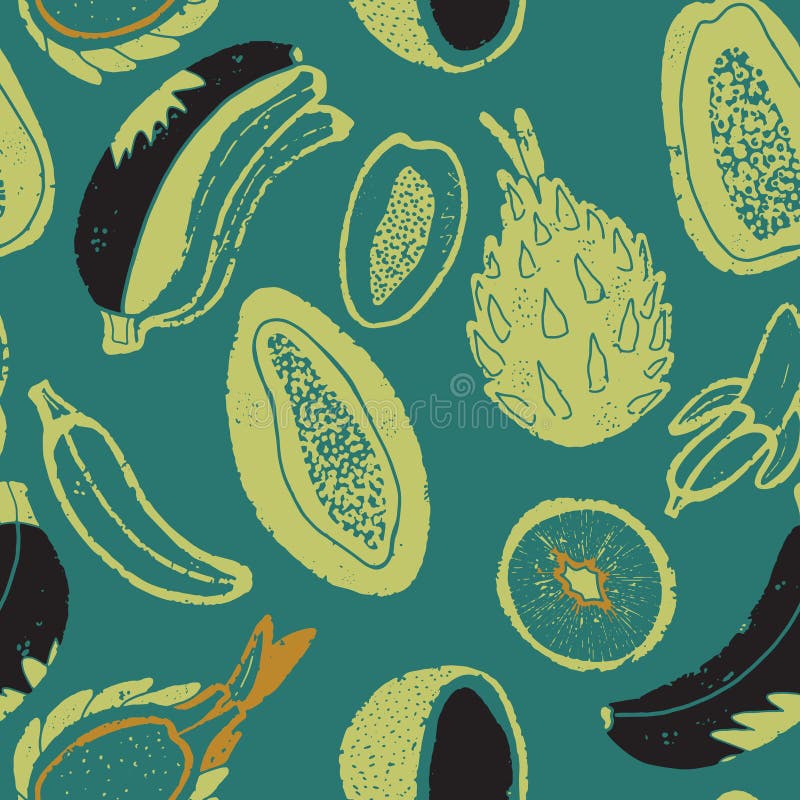 Exotic Tropical Fruits Texture Stylized Seamless Pattern Rapport Stock ...