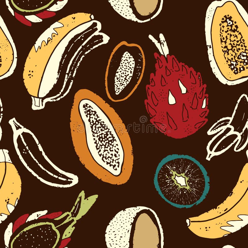 Exotic Tropical Fruits Texture Stylized Seamless Pattern Rapport Stock ...
