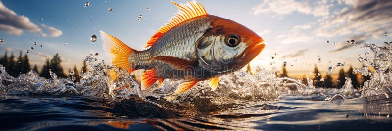 Exotic Tropical Gold Fish Jumps Above Water in the Ocean Stock Image ...