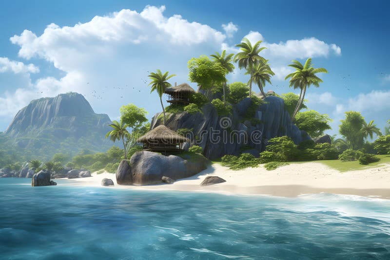 Exotic Tropical Island Landscape. Neural Network AI Generated Stock ...