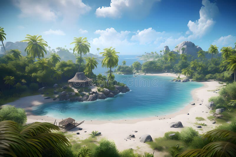 Exotic Tropical Island Landscape. Neural Network AI Generated Stock ...