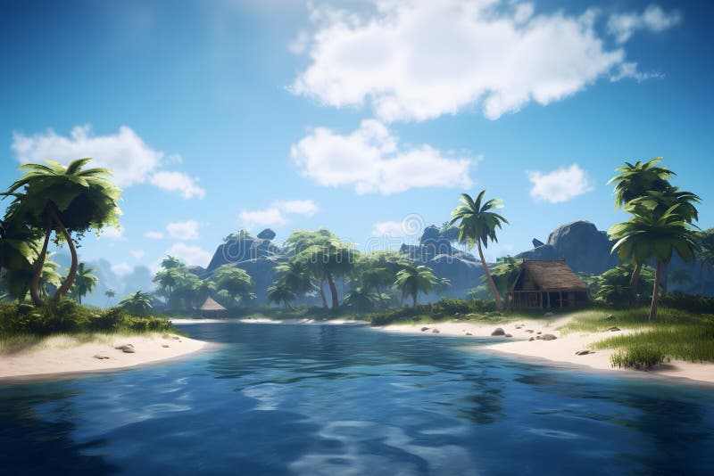 Exotic Tropical Island Landscape. Neural Network AI Generated Stock ...